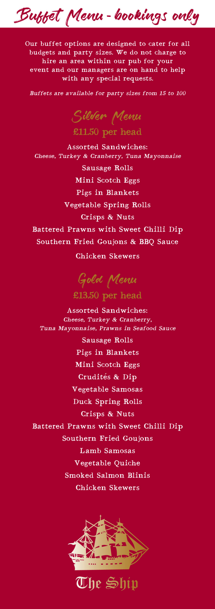 Our Menus – The Ship Pub